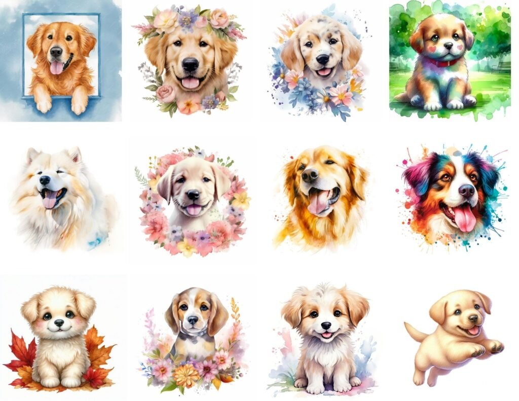 Water Color Dog Clip Art Bundle - Digiwin Infotech